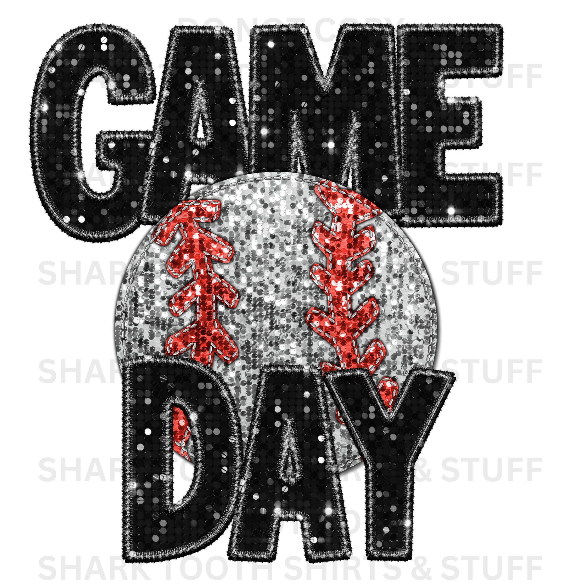 Game Day Baseball Glitter DTF Transfer – Shark Tooth Shirts & Stuff