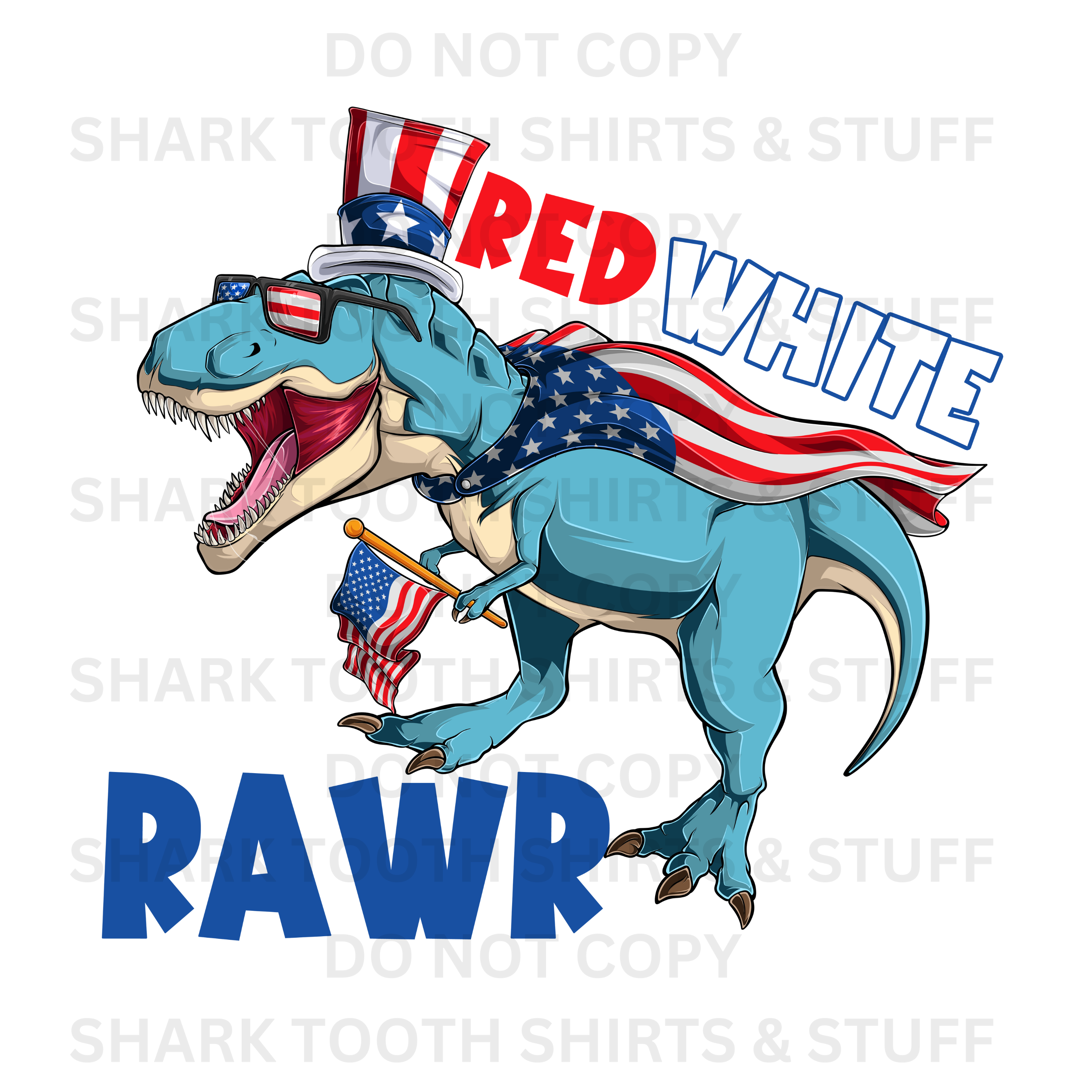 Red, White & Rawr DTF Transfer – Shark Tooth Shirts & Stuff